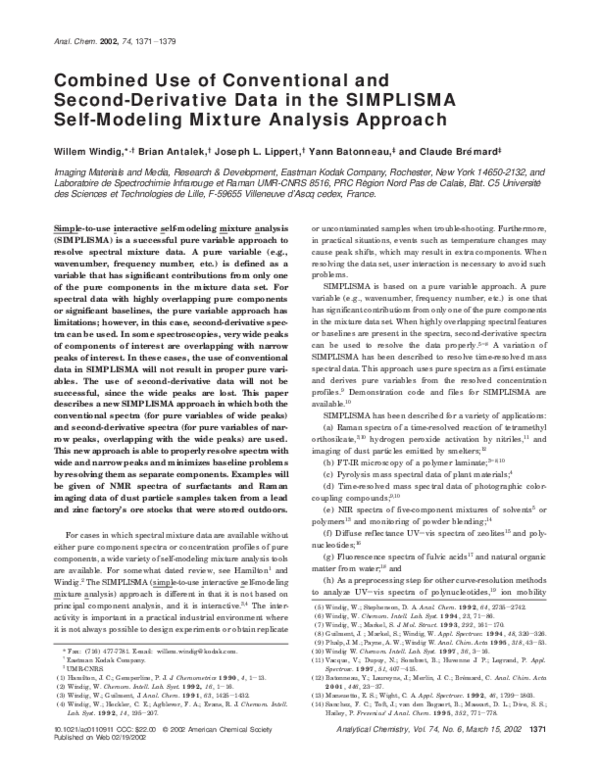 (PDF) Combined Use of Conventional and Second-Derivative Data in the SIMPLISMA Self-Modeling ...