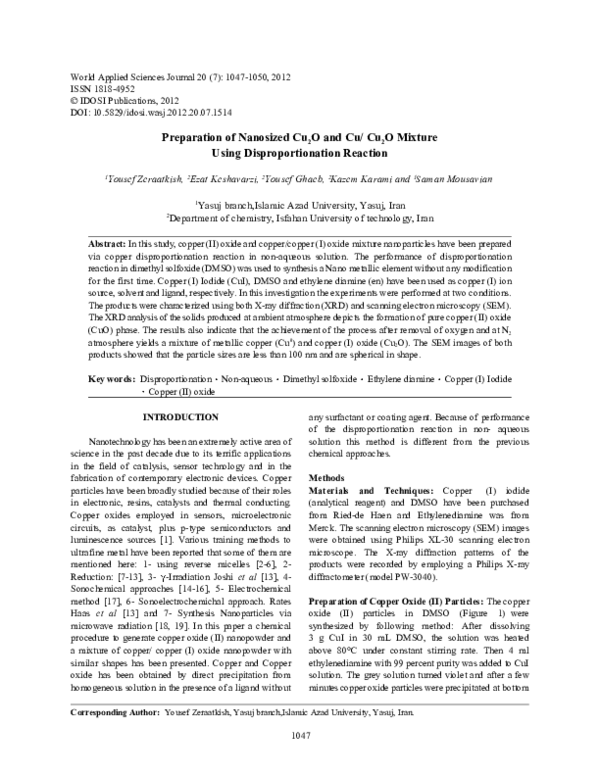 Pdf Using Disproportionation Reaction