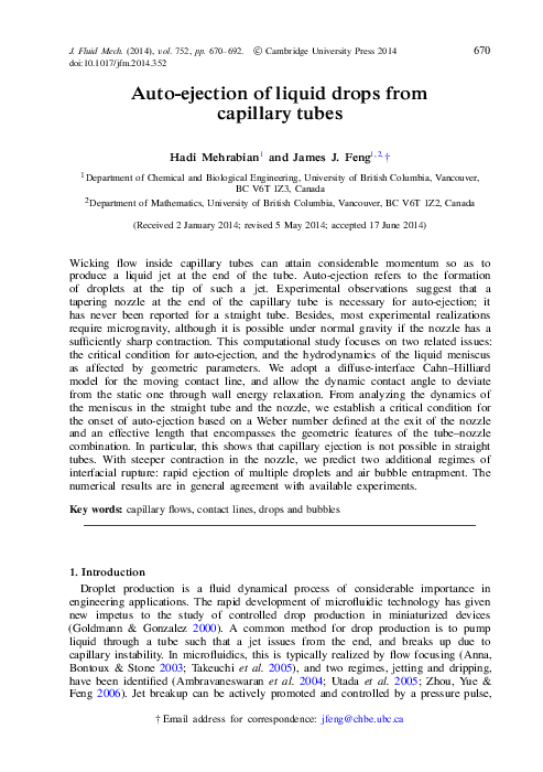 (PDF) Auto-ejection of liquid drops from capillary tubes
