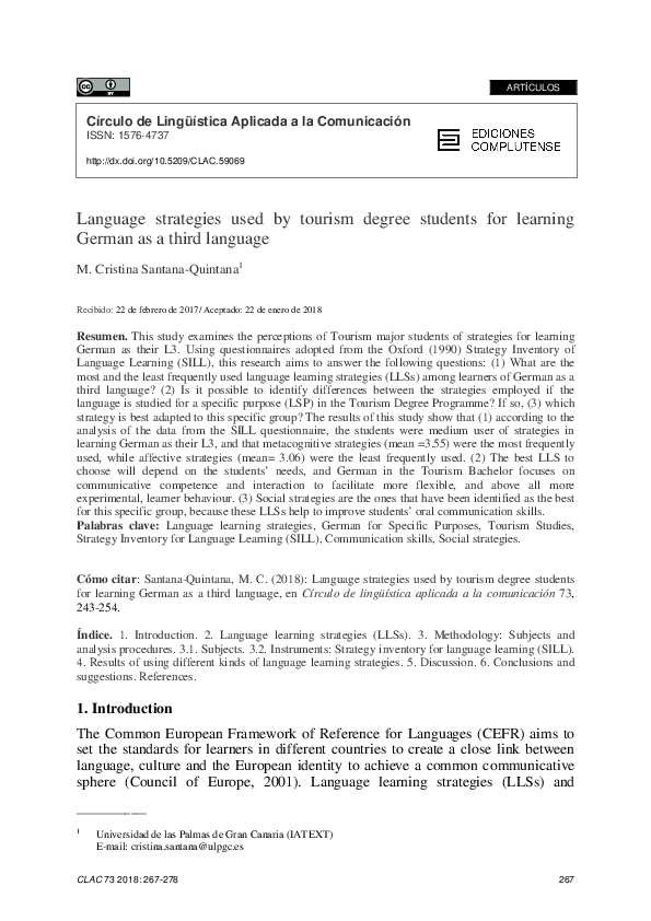 (PDF) Language strategies used by tourism degree students for learning ...