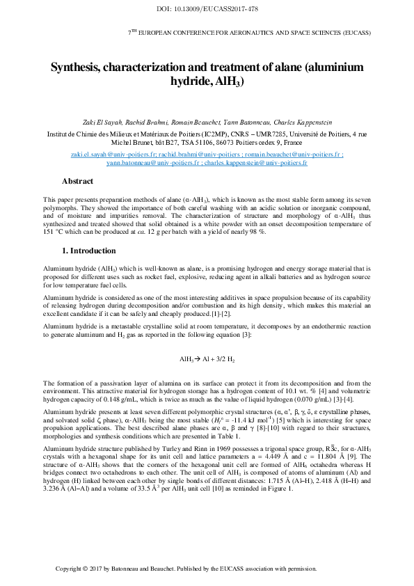 (PDF) Synthesis, characterization and treatment of alane (aluminium ...