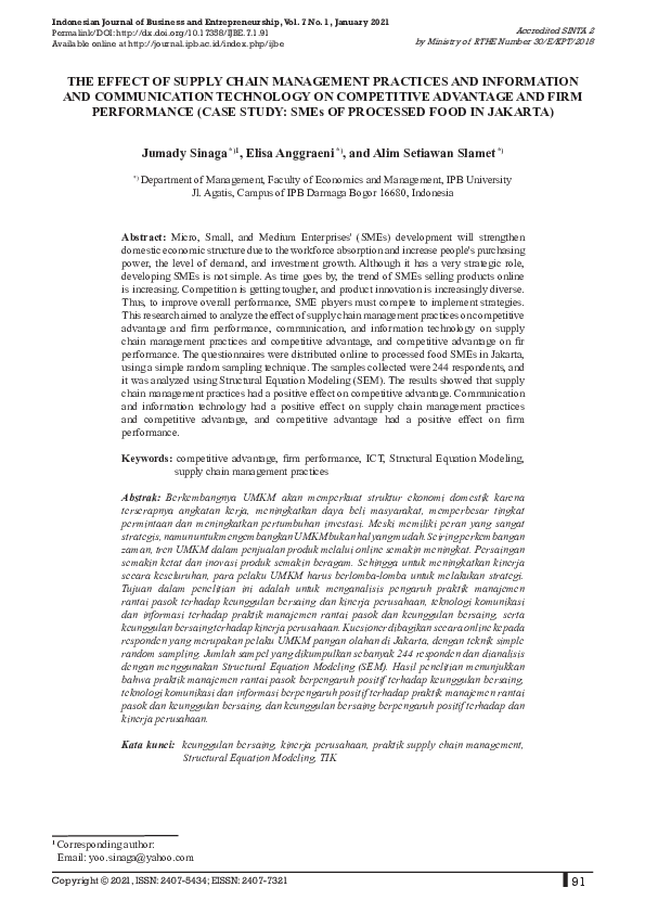 (PDF) THE EFFECT OF SUPPLY CHAIN MANAGEMENT PRACTICES AND INFORMATION AND COMMUNICATION ...