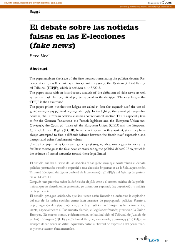 (PDF) El debate sobre las noticias falsas en las E-lecciones (fake news)