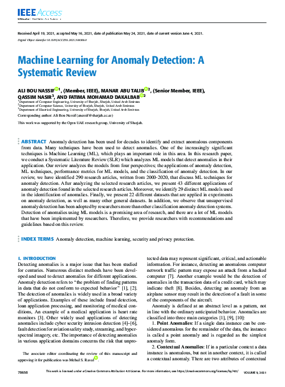 (PDF) Machine Learning for Anomaly Detection: A Systematic Review | Qassim Nasir - Academia.edu