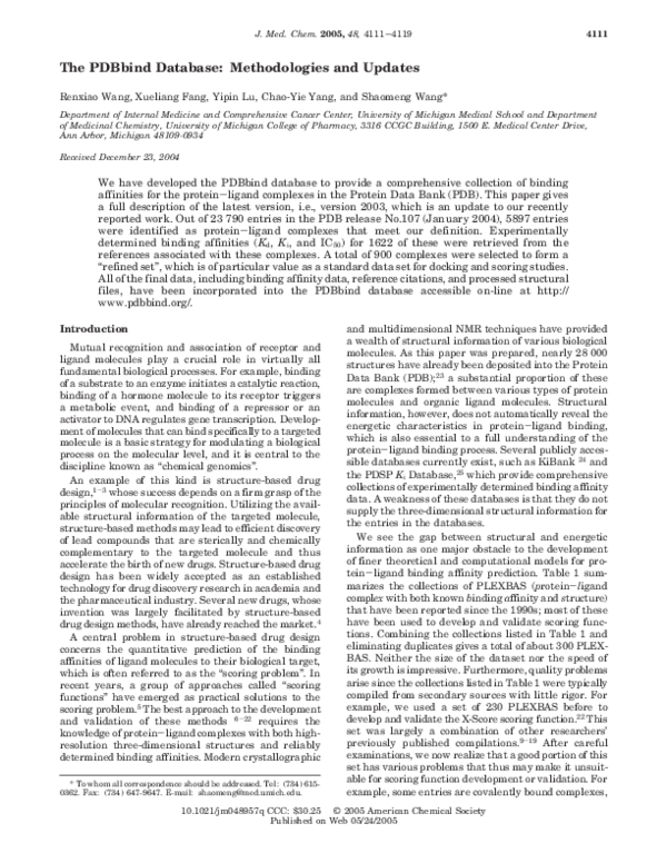 (PDF) The PDBbind database: methodologies and updates