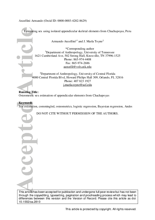 (PDF) Estimating sex using isolated appendicular skeletal elements from ...