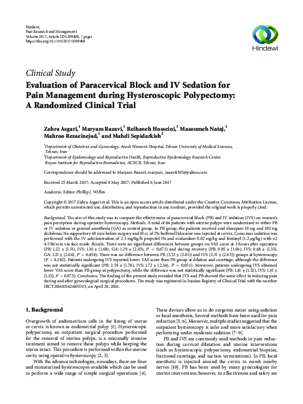 (PDF) Evaluation of Paracervical Block and IV Sedation for Pain ...