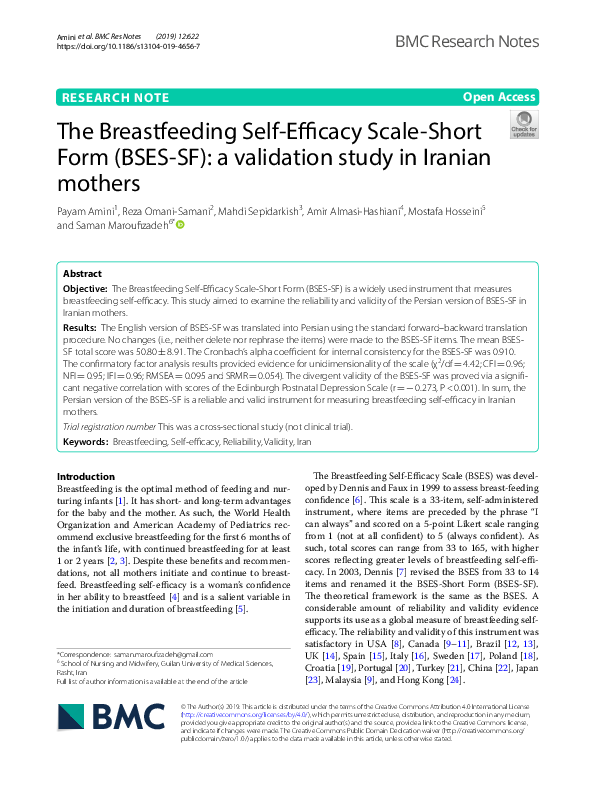 (PDF) The Breastfeeding Self-Efficacy Scale-Short Form (BSES-SF): a ...
