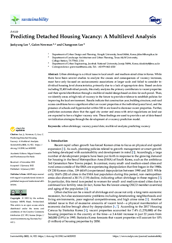 (PDF) Predicting Detached Housing Vacancy: A Multilevel Analysis