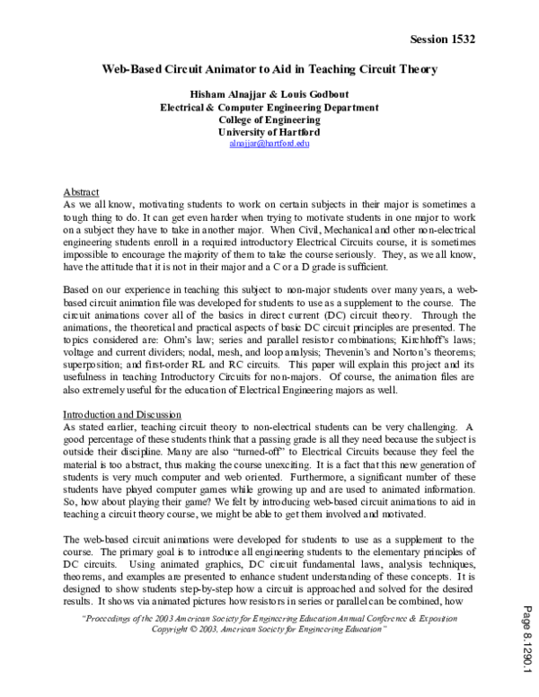 (PDF) Web Based Circuit Animator To Aid In Teaching Circuit Analysis