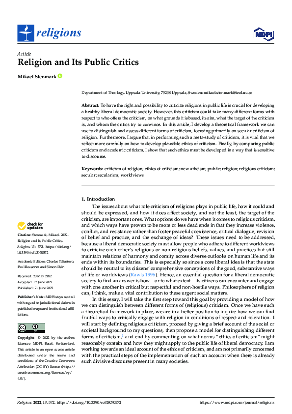 (PDF) Religion and Its Public Critics