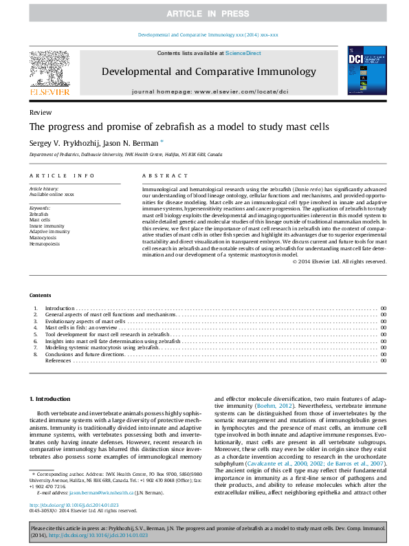 (PDF) The progress and promise of zebrafish as a model to study mast cells
