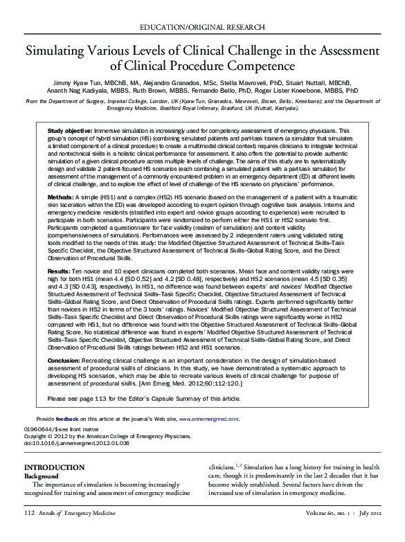 (PDF) Simulating Various Levels of Clinical Challenge in the Assessment ...