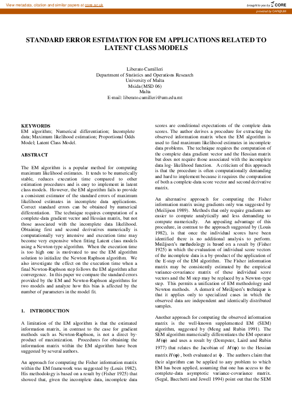 Pdf Error Estimation In Em For Latent Class Models