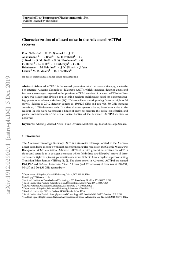 (PDF) Characterization of Aliased Noise in the Advanced ACTPol Receiver