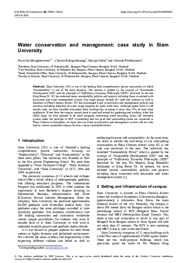 (PDF) Water conservation and management: case study in Siam University ...