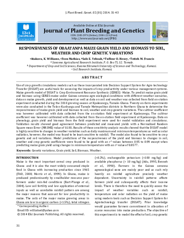 (PDF) Journal of Plant Breeding and Genetics RESPONSIVENESS OF ...