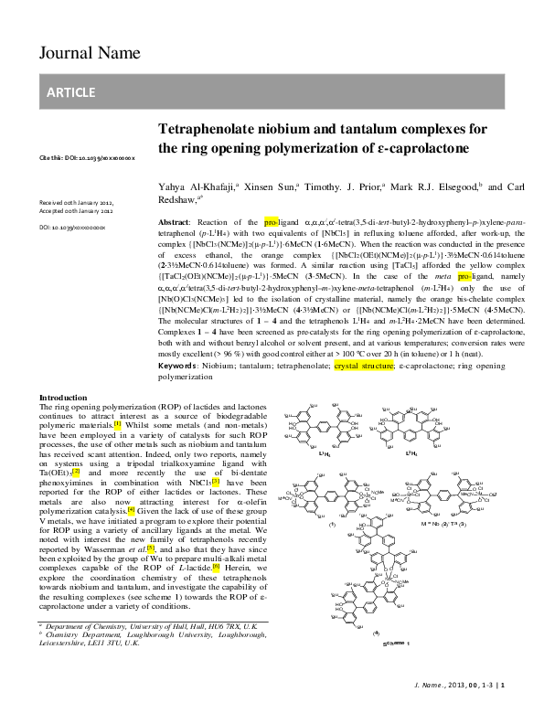 (PDF) Tetraphenolate niobium and tantalum complexes for the ring ...