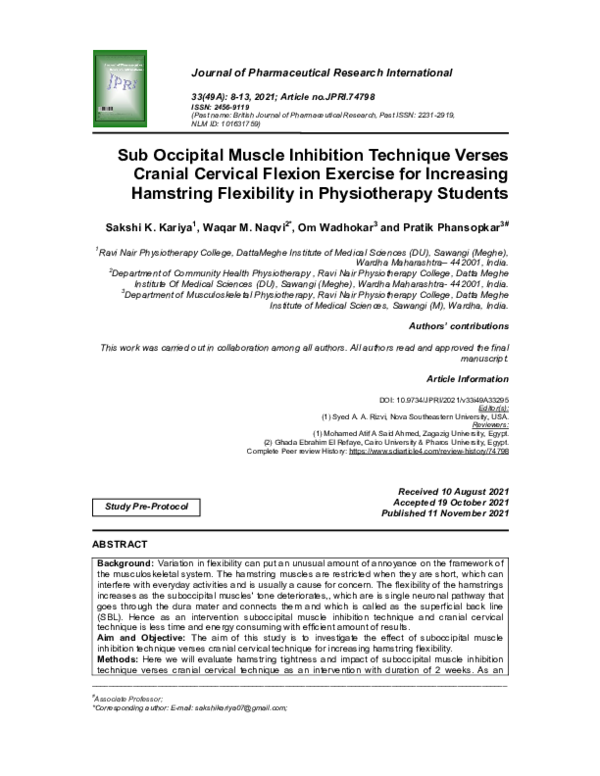(PDF) Sub Occipital Muscle Inhibition Technique Verses Cranial Cervical ...