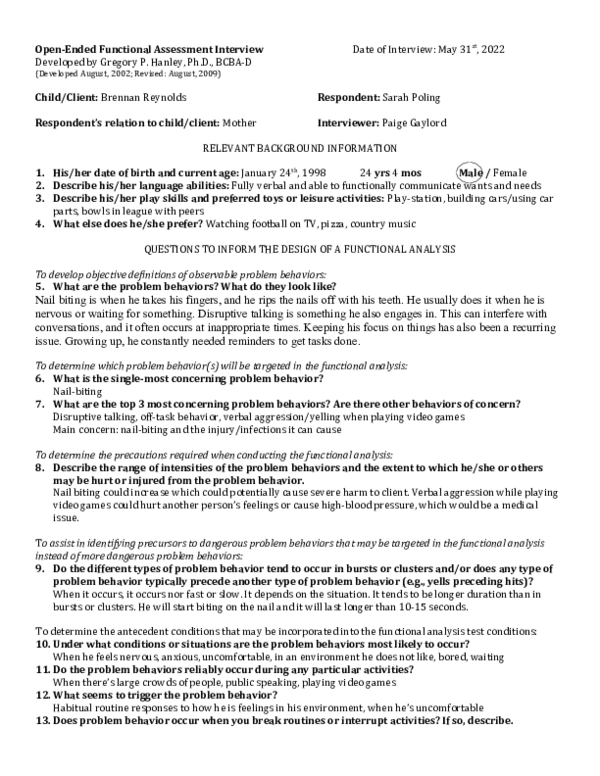 (DOC) Open-Ended Functional Assessment Interview Date of Interview: May ...
