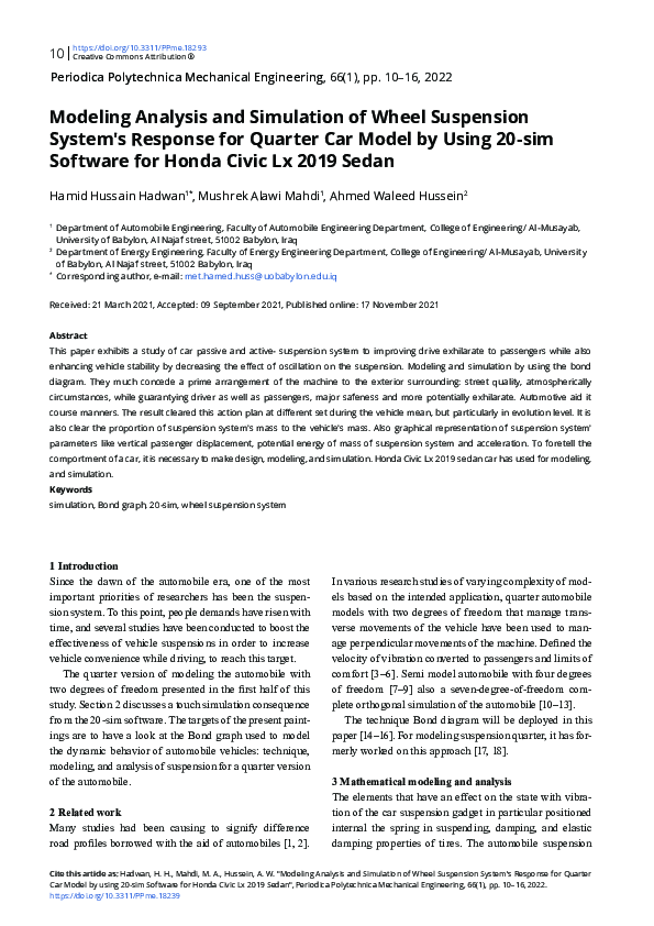 (PDF) Modeling Analysis and Simulation of Wheel Suspension System's ...