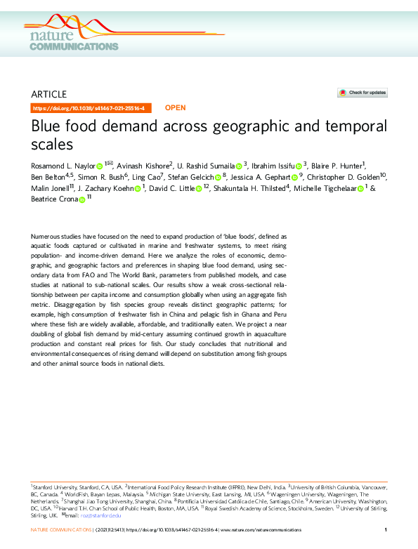 (PDF) Blue food demand across geographic and temporal scales | Issifu ...