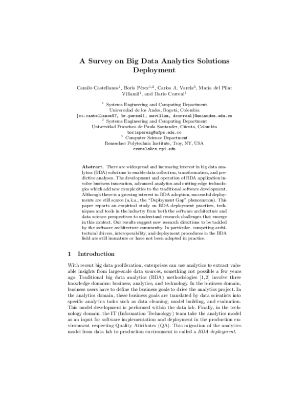 (PDF) A Survey on Big Data Analytics Solutions Deployment