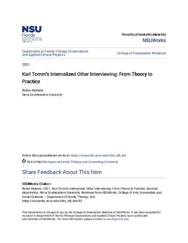 (PDF) Karl Tomm’s Internalized Other Interviewing: From Theory to Practice