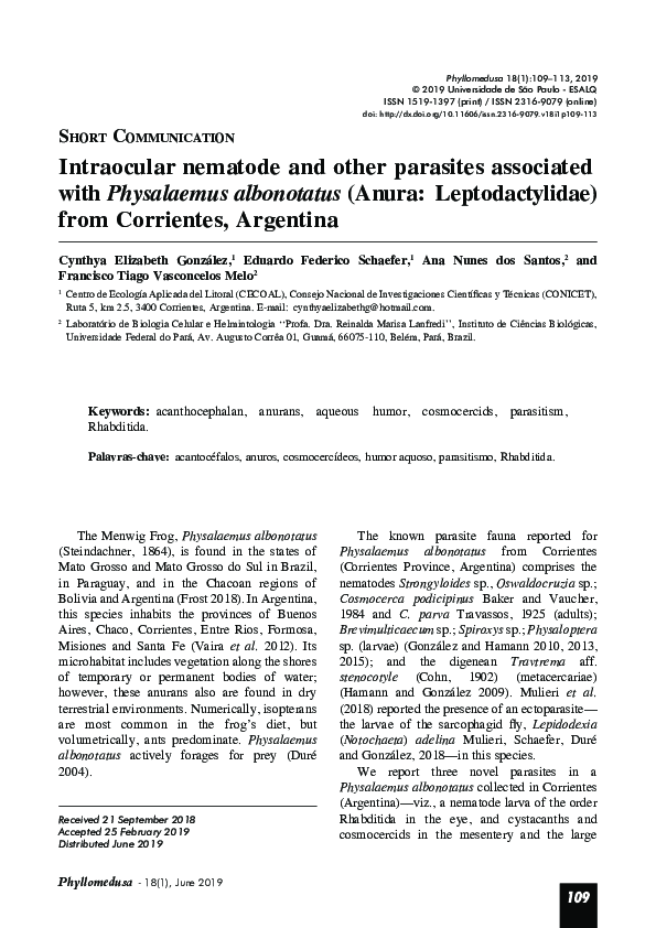 (PDF) Intraocular nematode and other parasites associated with ...