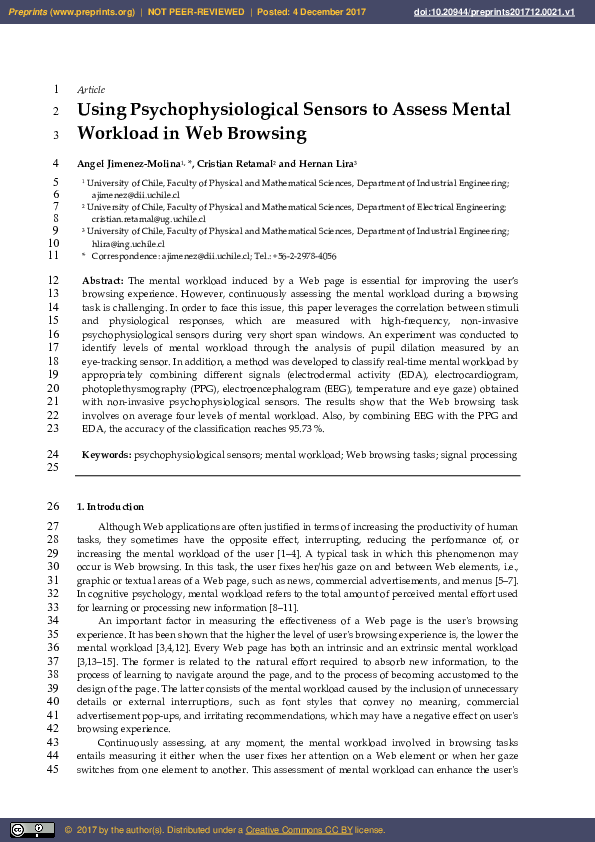 Pdf Using Psychophysiological Sensors To Assess Mental Workload In Web Browsing Cristian F