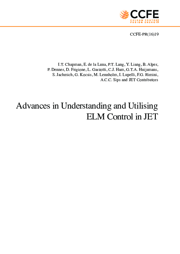 (PDF) Advances in understanding and utilising ELM control in JET