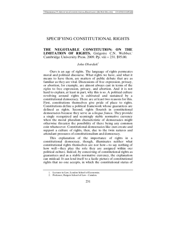 (PDF) Specifying Constitutional Rights | John Oberdiek - Academia.edu