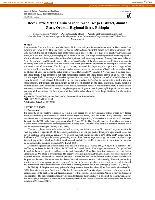 (PDF) Beef Cattle Value Chain Map in Nono Benja Distirict, Jimma Zone ...