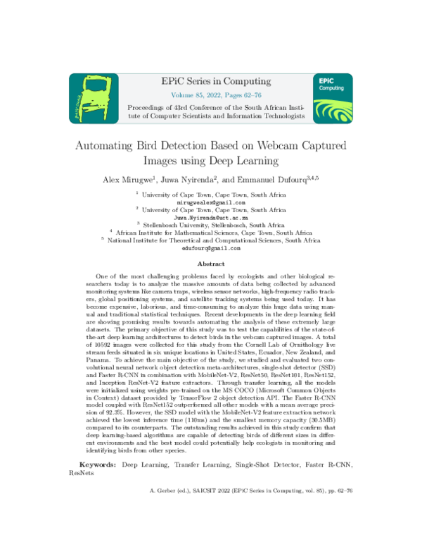 Pdf Automating Bird Detection Based On Webcam Captured Images Using Deep Learning