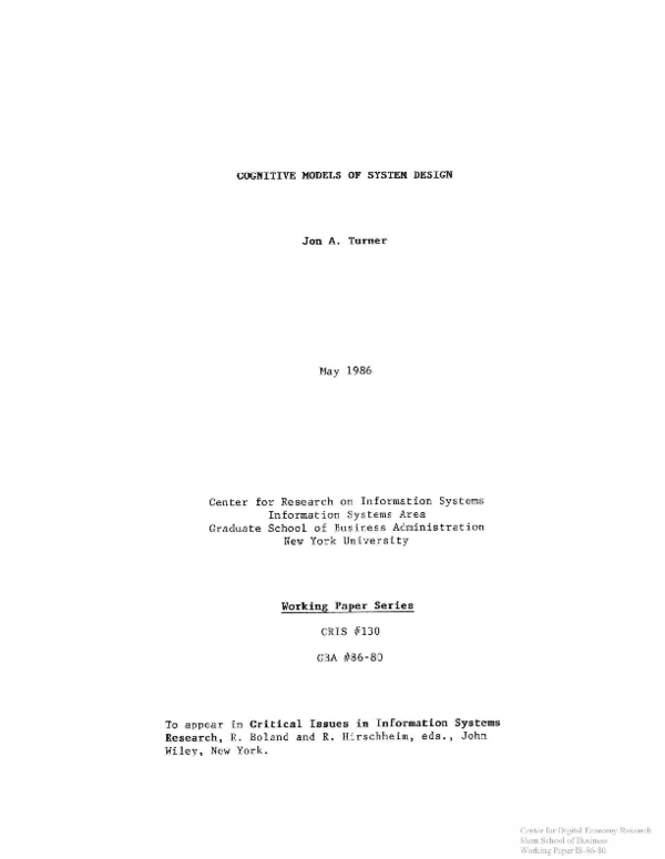 (PDF) Cognitive Models of System Design