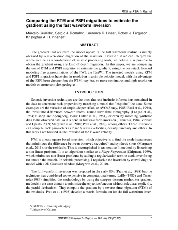 (PDF) Comparing the RTM and PSPI migrations to estimate the gradient ...