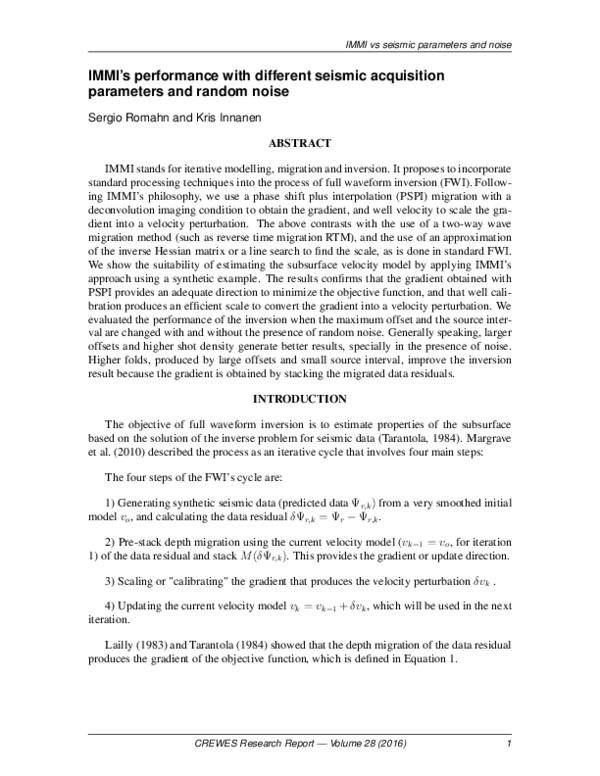 (PDF) IMMI’s performance with different seismic acquisition parameters and random noise