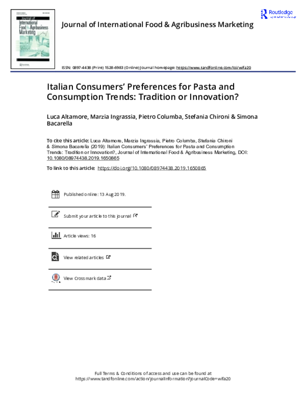 (PDF) Italian Consumers’ Preferences for Pasta and Consumption Trends ...