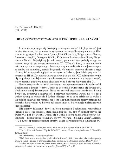 (PDF) Idea contemptus mundi u Eucheriusza z Lyonu | Dariusz Zalewski ...