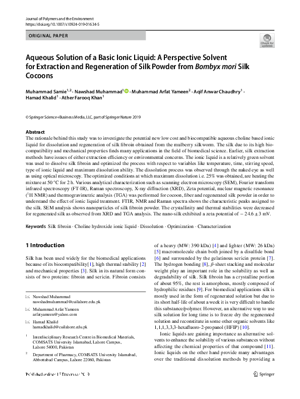 (PDF) Aqueous Solution of a Basic Ionic Liquid: A Perspective Solvent ...