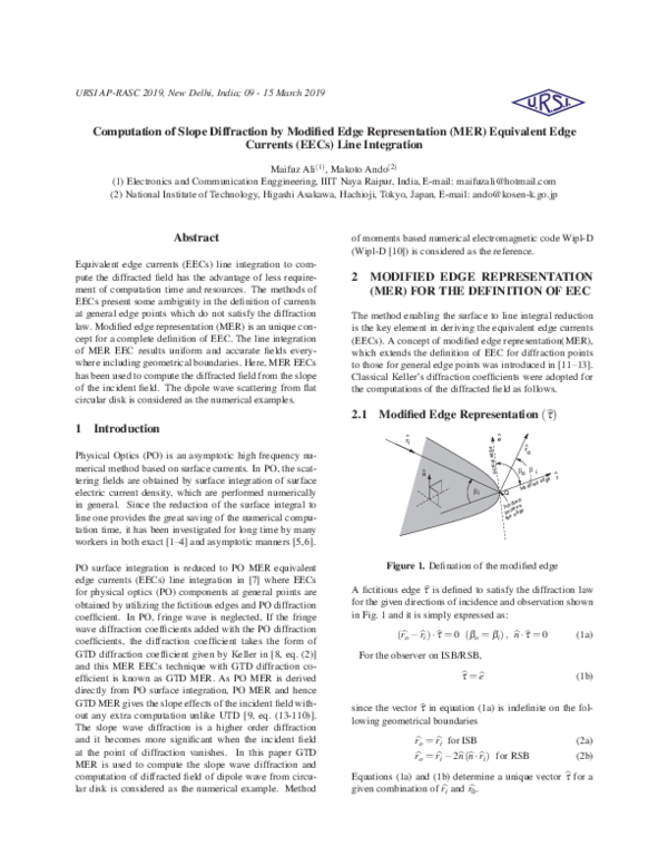 (PDF) Computation of Slope Diffraction by Modified Edge Representation (MER) Equivalent Edge ...