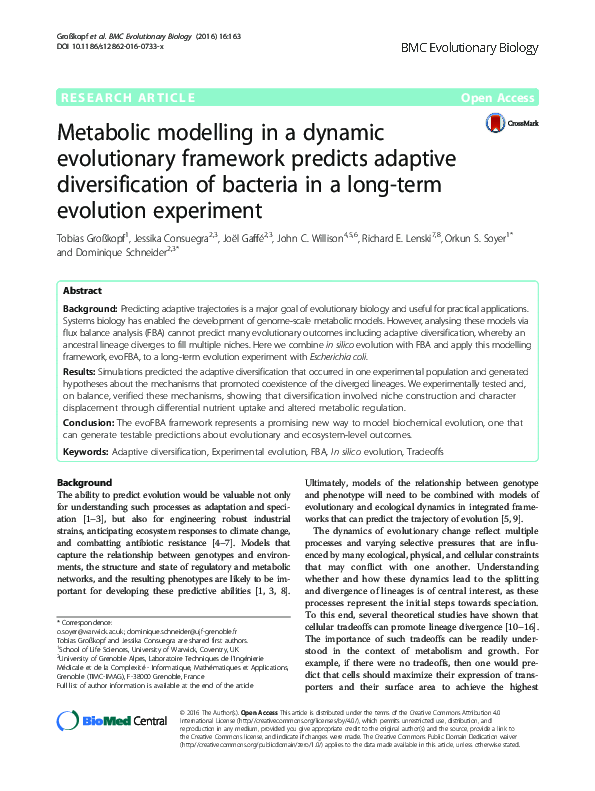 (PDF) Metabolic modelling in a dynamic evolutionary framework predicts ...
