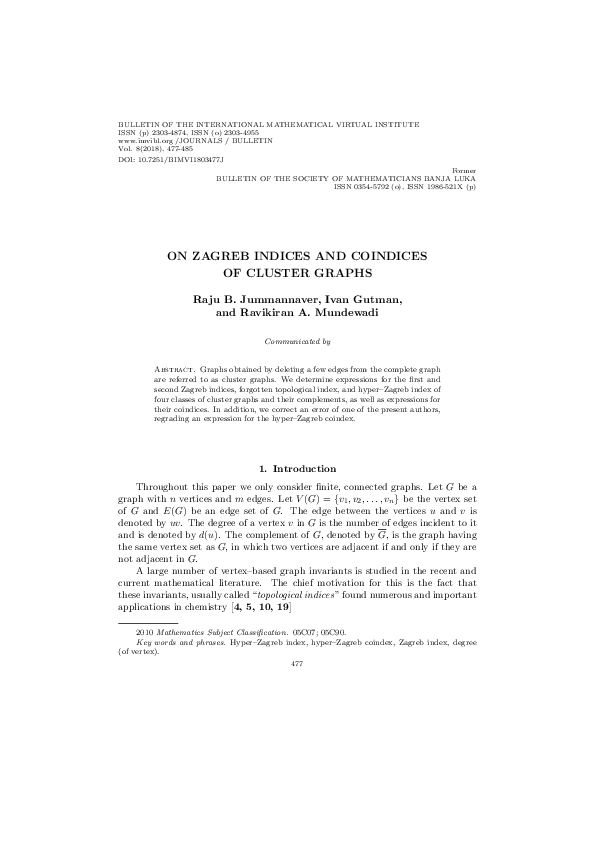 Pdf On Zagreb Indices And Coindices Of Cluster Graphs