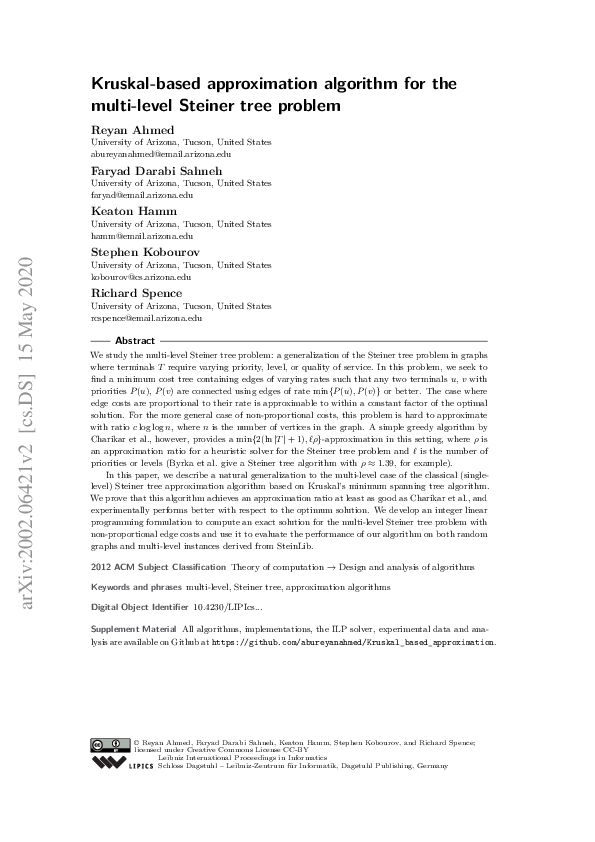 (PDF) Kruskal-based approximation algorithm for the multi-level Steiner tree problem