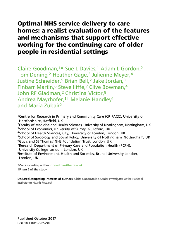 (PDF) Optimal NHS service delivery to care homes: a realist evaluation ...