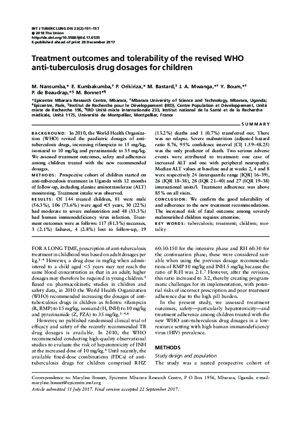 (PDF) Treatment outcomes and tolerability of the revised WHO anti ...