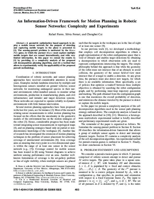 (PDF) An information-driven framework for motion planning in robotic sensor networks: Complexity ...