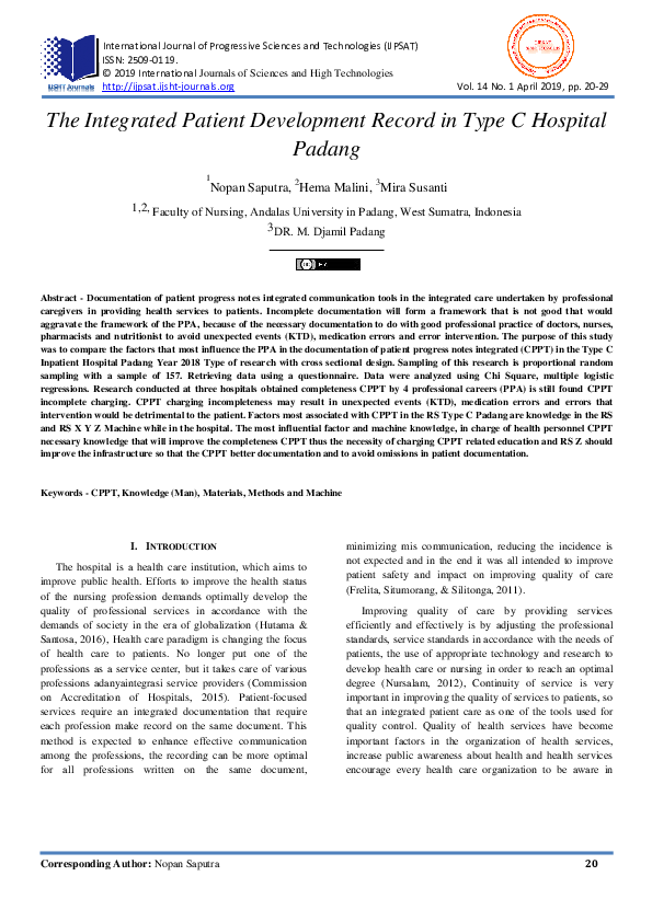 (PDF) The Integrated Patient Development Record in Type C Hospital Padang