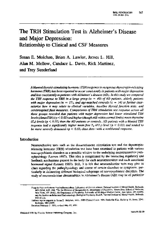 (PDF) The TRH stimulation test in Alzheimer's disease and major ...