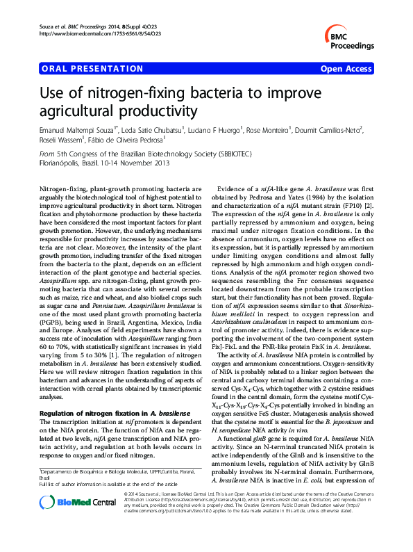 (PDF) Use of nitrogen-fixing bacteria to improve agricultural productivity